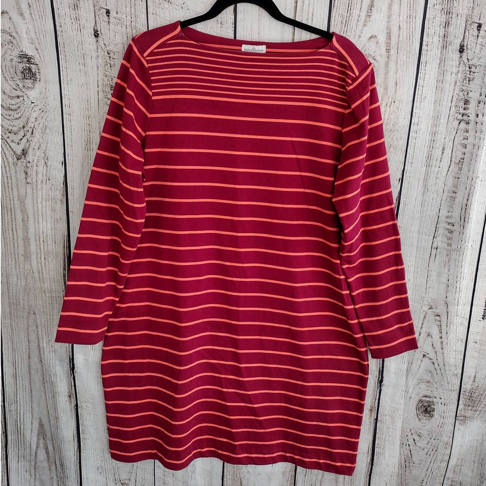 L.L. Bean Signature | Burgundy & Peach Striped Cotton… - Gem